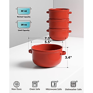 LE TAUCI Pasta Bowls 45 Oz+ Soup Bowls with Handles 28 Oz, Red