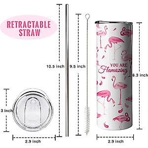 Flamingo Gifts for Women - Pink Insulated Double Wall Stainless Steel 20 Oz Coffee Cup Tumbler, Water Bottle, Drinking Glasses - Cute Inspirational Gift