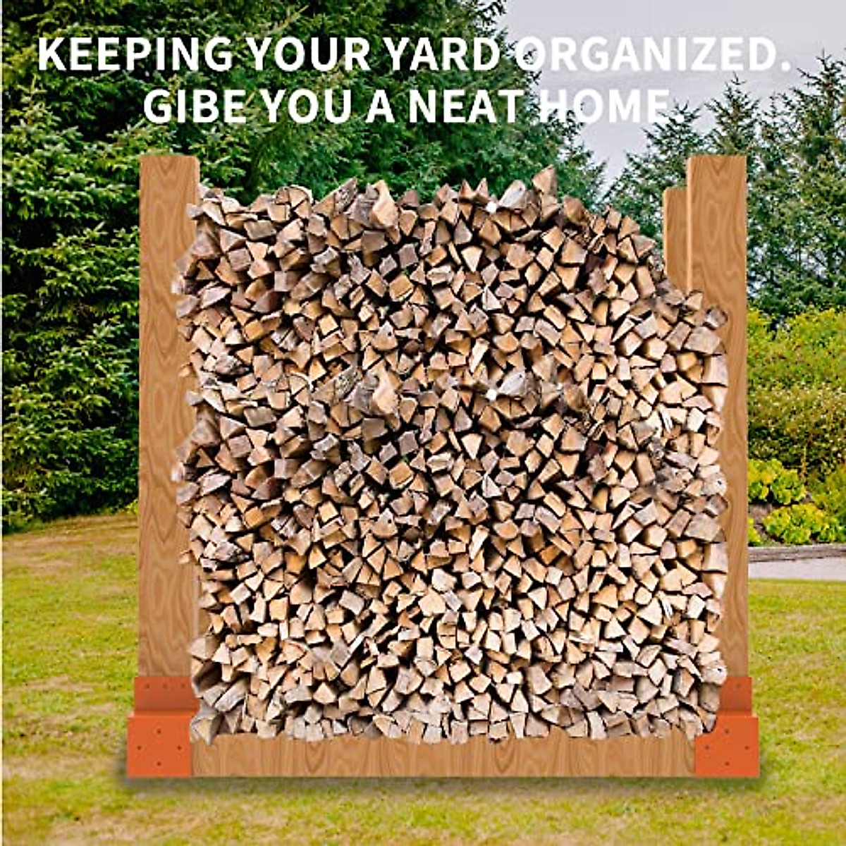 Firewood Log Storage Rack Bracket Kit with Screws Steel Fireplace Wood Storage Holder Outdoor Indoor - Adjustable to Any Length, Rust Proof, Heavy Duty (2 Brackets Kits and 2 Connectors)