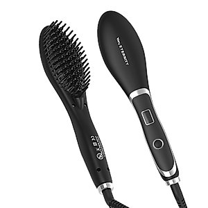 Veru ETERNITY Hair Straightener Brush, Hair Straightener Comb Straightening Brush for Women with 5 Temps 20s Fast Heating & Dual Voltage（Black）