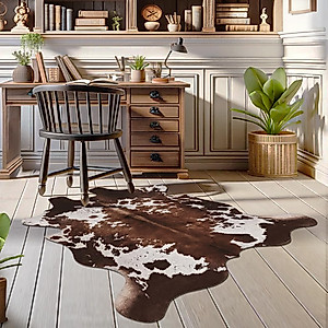 Faux Cowhide Cow Print Rug: 4.6 x 5.2 Feet Cow Hide Animal Print Area Carpet Large Western Decor for Living Room Bedroom (4.6 * 5.2ft)