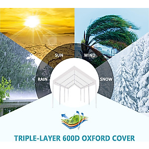 Carport Canopy 10' x 20' Outdoor Carport with Ball Bungees 600D Oxford Tearproof Replacement Canopy Tent Top Garage Shelter Cover Waterproof & UV Protection，Not Included Frame 22pound Heavy