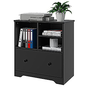 Panana Wood File Cabinet with a Big Drawer, Mobile Lateral Filing Cabinet for Home Office Storage Cabinet Organizer (Black)