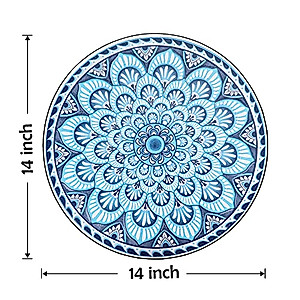 Vipush Outdoor Mosaic Side Table,14'' Round Small Patio Bistro Accent Table Indoor End Table Black Iron Plant Stand for Garden Yard Parch Balcony,Dark Blue