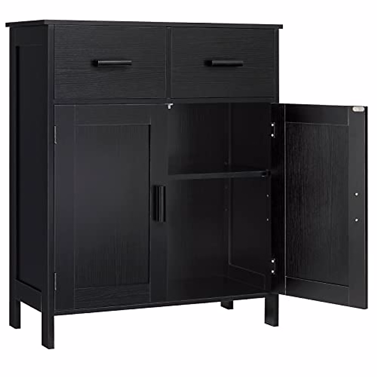 Quimoo Storage Cabinet, Bathroom Floor Cabinet with 2 Doors & Adjustable Shelves, Bathroom Storage Cabinet with 2 Doors for Living Room, Home Office, Black