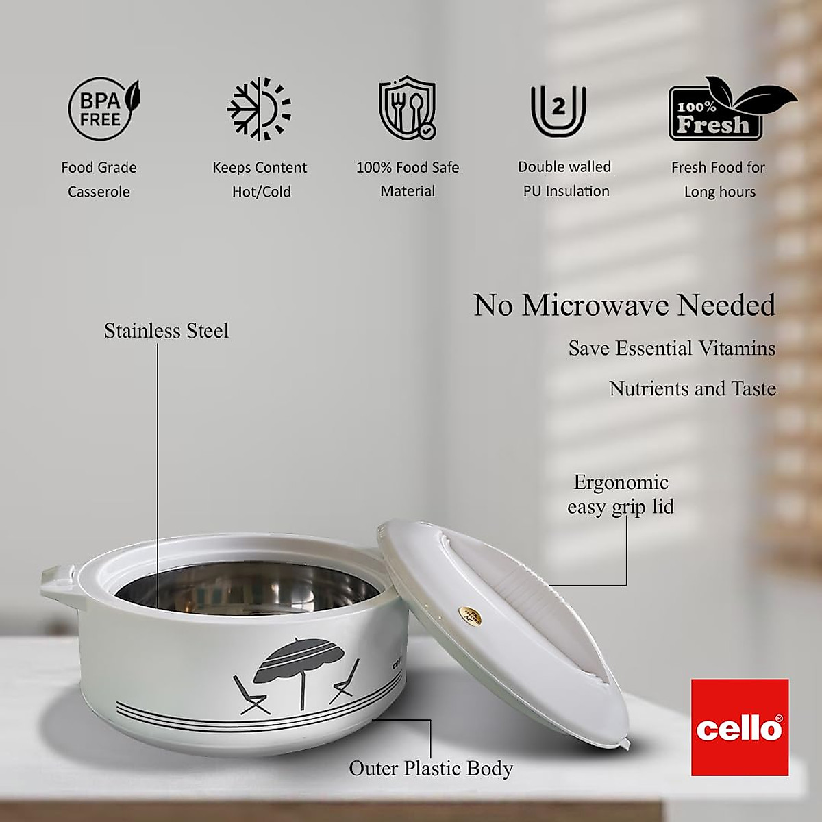 Cello Chef Deluxe Hot-Pot Insulated Casserole Food Warmer/Cooler, 3.5-Liter