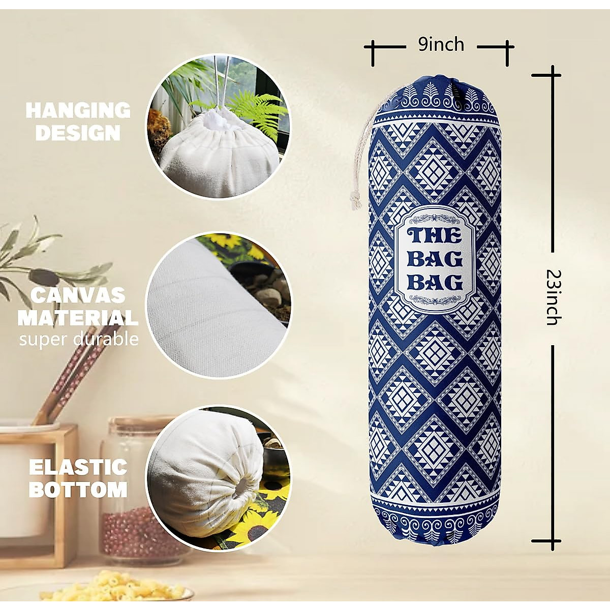 The Bag Bag Grocery Bag Holder, Rustic Grocery Bags Holder Organizer For Shopping Bags, Wall Mount Plastic Bags Storage Container Dispensers, Kitchen Gifts For Women Family Friends Grandma Mom(B-5)