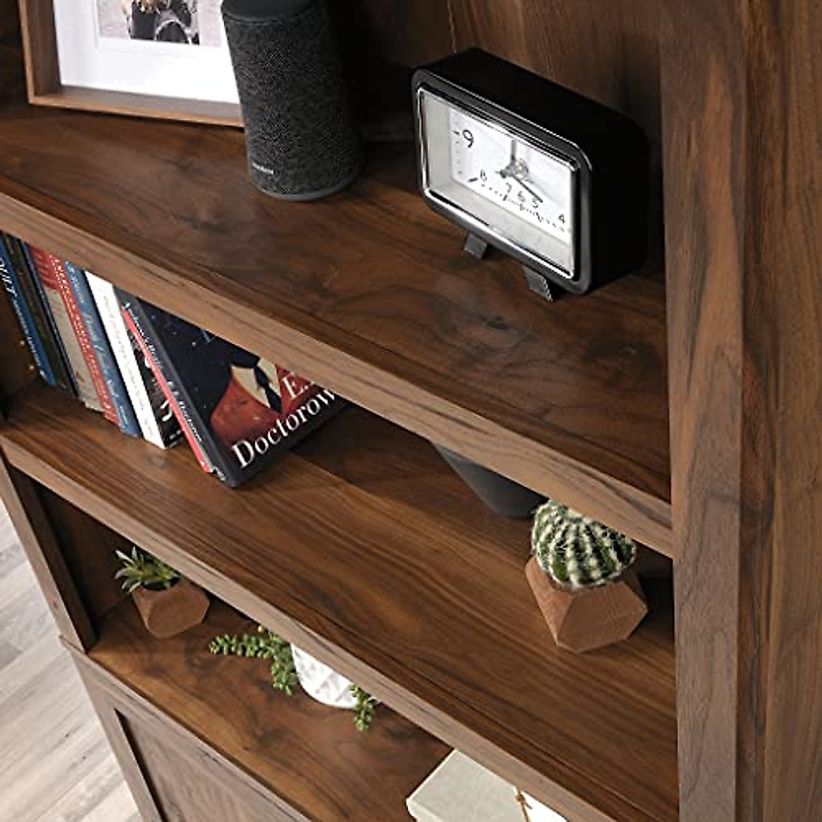 Sauder Miscellaneous Bookcase with Doors, L: 35.28" x W: 13.23" x H: 69.76", Grand Walnut finish