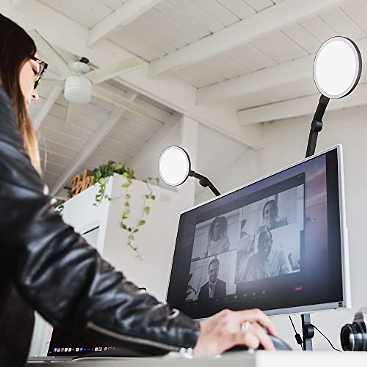 LUME CUBE Edge LED Desk Light (Pack of 2) | Remote Work Swing Arm Desk Lamp with Clamp | Video Conferencing Lighting, Zoom Webcam, Task Light, Table Lamp | Adjustable Brightness, Color Temperature