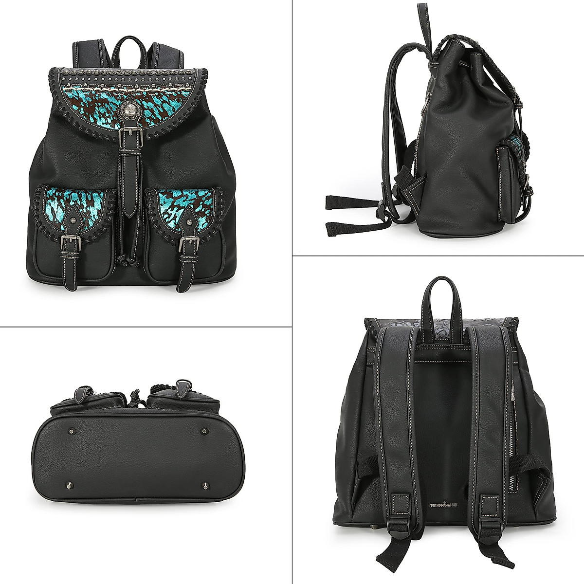 Montana West Hair On Cowhide Collection Backpack Western Style Dual Front Flap Pockets TR136-9110BK