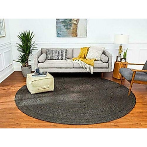 THE PIKKU INTERNATIONAL - Rug Round Natural Jute Hand Woven Braided Area Rug Black Color Carpet (132 x 132 Inch (11 Feet Round))