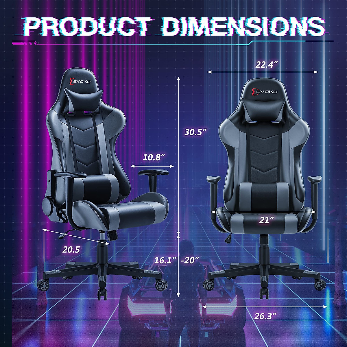 Devoko Ergonomic Gaming Chair Racing Style Adjustable Height High Back PC Computer Chair with Headrest and Lumbar Support Executive Office Chair (Grey)