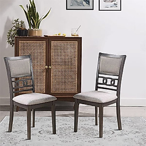 Benjara Fabric Upholstered Dining Chair with Knot Cut Out Back, Set of 2, Gray