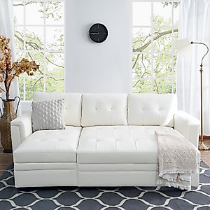 Naomi Home L-Shaped Sectional Sleeper Sofa with USB Ports - Convertible Pull-Out Bed, Ample Storage, Timeless Design, Durable Construction, White/Air Leather