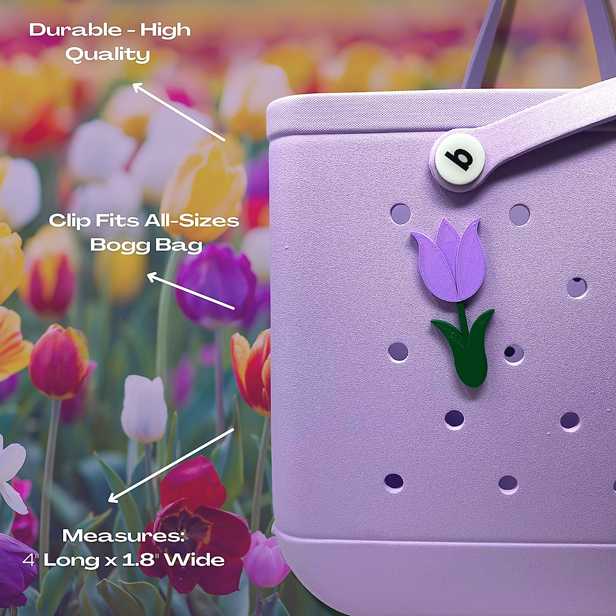 BAGLETS - Flower Charm Accessory Compatible with Bogg Bags & Other Similar Totes - Cute Decorative Charm Perfect for Customizing Your Bag – Made in USA (Tulip Charm)