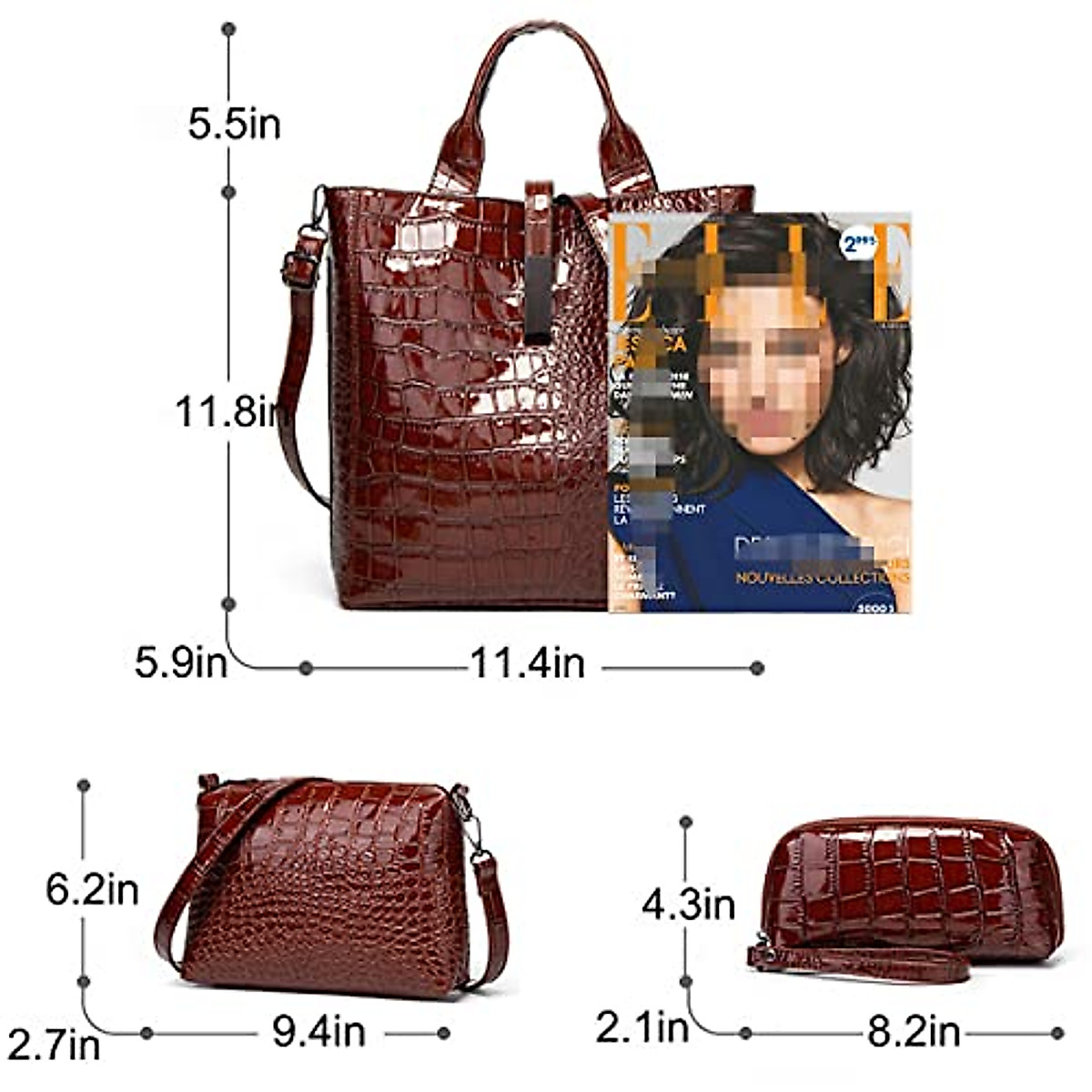 YOUNXSL Women Fashion Handbags Wallet Tote Bag Shoulder Bag Top Handle Satchel Purse Set 3pcs Black