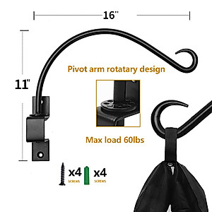 Maosen 16 Inch Swivel Plant Hangers Outdoor - 2 Pack Black Iron Plant Hanging Hook Bracket for Flowers Baskets Planter Pots Bird Feeder Lanterns Wind Chimes