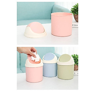 Desktop Mini Plastic Waste Garbage Can with Lid, Stylish Countertop Trash Bin Table Waste Paper Basket Round Small Trash Can for Office Bathroom Children Bedroom, Pink