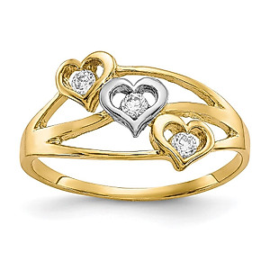 IceCarats 10K Yellow Gold Triple Heart Love 3 Stone Cubic Zirconia CZ Ring Size 6