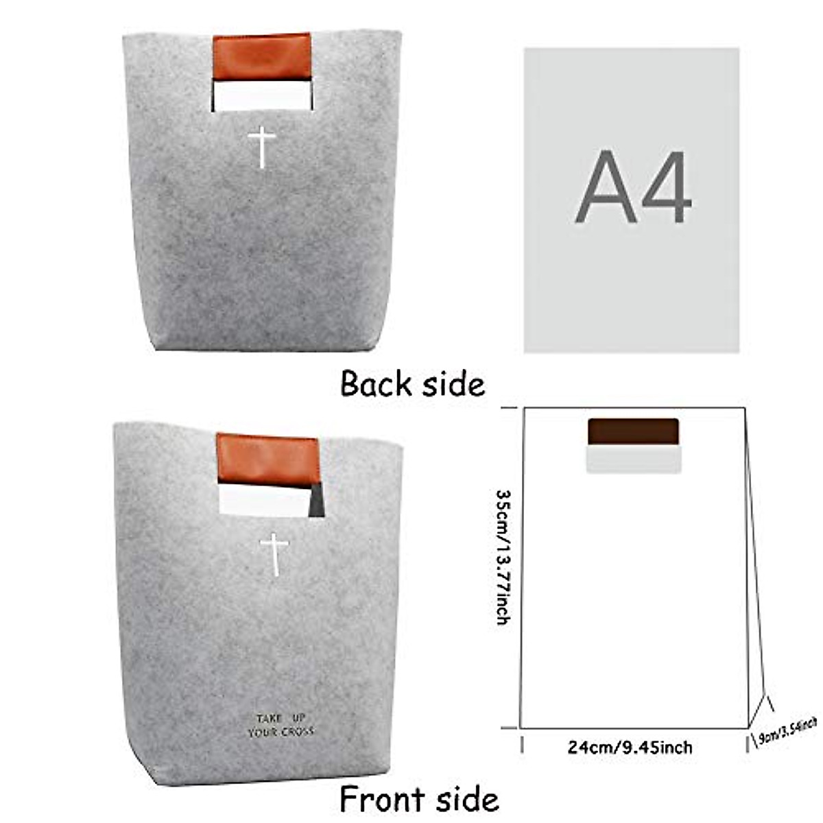 Bible Bag, Felt Bible Tote, Bible Carrying Case, Church Bag, Carved Cross Bible Cover for Women & Men Bible Study Case, Christmas Gift