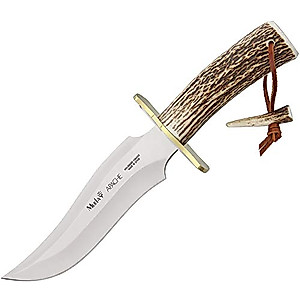 Muela Apache Red Stag Horn Handle Hunting Knife with Leather Sheath, 7-5/8"
