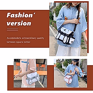 JQWYGB Japanese School Bag Kawaii Backpack Aesthetic with Cute Bow Tie Ear, Womens Girls Moon Star Printed Ita Bag Shoulder Messenger Bag for School (Black)