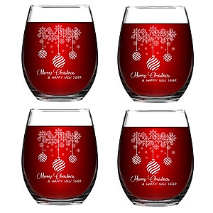 Merry Christmas Stemless Wine Glass Set for Women Friends, Christmas Idea for Mom Wife Girlfriend Sister Wedding Birthday Party, Set of 4