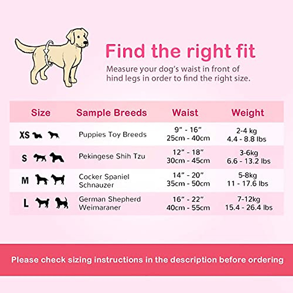 Pet Soft Dog Diapers Female - Disposable Dog Diapers, Cat Diapers for Female Cats, Puppy Diapers with Adjustable Foam Tail Hole 12pcs (XS,Pink)