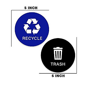 Recycle Sticker Trash Bin Label (5 inch) Round Decal Organize Garbage Waste from Recycling- Laminated Waterproof Self-Adhesive Vinyl Green for Recycling, Black for Trash Indoor-Outdoor (Blue, 4-Pack)