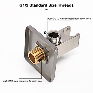 NearMoon Wall Supply Elbow with Handheld Shower Holder - Solid Brass Square Shower Bracket with Flange G1/2 Shower Hose Connector, Wall Mounted Drop Union Male Water Outlet (Brushed Nickel)