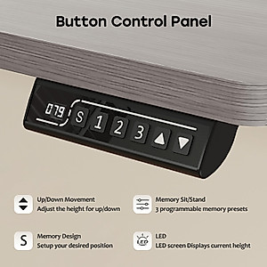 JYLH JOYSEEKER Grey Standing Desk, 48 X 24 Inch Adjustable Height Electric Desk, Sit Stand Desk with 2 Hooks, Ergonomic Rising Desk with Splice Board