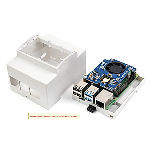 DIN Rail Case for Raspberry Pi 4, DIN Rail Mount Support, ABS Material, Clear Top Window, Large Inner Space Allows Accommodating an Extra Add-on Such as PoE HAT (D), RS485 CAN HAT etc. Easy to Use
