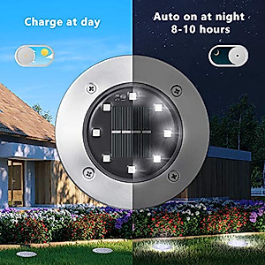 Brizled Solar Ground Lights, 12 Pack 8 LED Solar In-Ground Lights, Waterproof Solar Disk Lights Garden Lights Outdoor Landscape Lighting Disc Lights for Pathway Lawn Yard Driveway Walkway, Cool White
