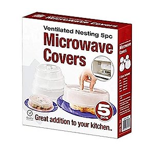 5 Piece Ventilated Microwave Covers Adjustable Steam Vents Assorted Sizes BPA Free Mixed Sizes For Large & Small Food Plates Bowls