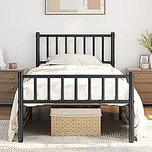 Yaheetech Twin Size Bed Frame Metal Platform Bed Frame Mattress Foundation with Spindle Headboard & Footboard/No Box Spring Needed/14 Inch Underbed Storage/Firm Support & Easy Set up Structure, Black