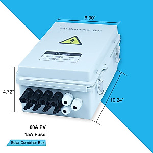 4 String PV Combiner Box with Lightning Arreste, 15A Rated Current Fuse and Circuit Breakers for On/Off Grid Solar Panel System