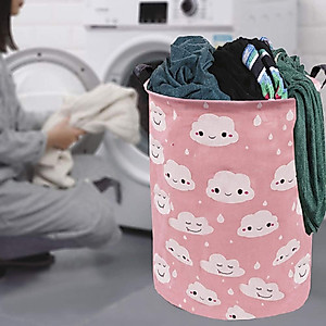 Extra Large Toy Bin Pink Cloud Canvas Fabric Toys Storage Basket, ZUEXT Girls Laundry Hamper, Waterproof Gift Basket with Handles for Baby Nursery College Dorms Kids Bedroom Bathroom