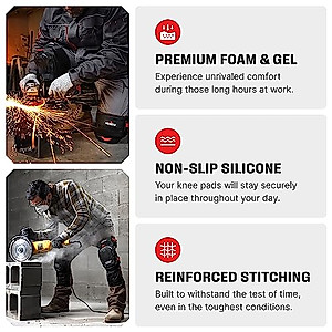 NoCry Professional Work Knee Pads for Men Construction — Unique Ankle Support, Heavy Duty Anti-Slip Cap, Extra Thick Gel & Foam Cushion, Reinforced Thigh & Shin Non-Slip Straps, Fits Men and Women