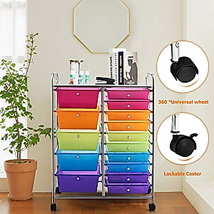 HAPPYGRILL 15 Drawer Storage Drawer Cart Organizer Cart Tools Office School Utility Cart Paper Organizer Rolling Storage Cart with Wheels