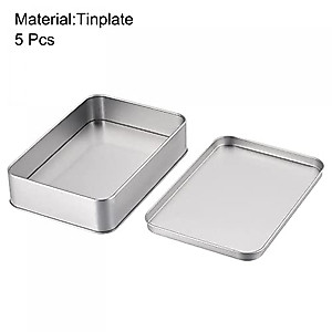 uxcell Metal Tin Box, 5pcs 6.3" x 4.33" x 1.38" Rectangular Empty Tinplate Storage Containers with Lids, Silver Tone