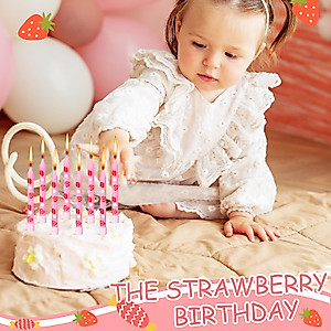 Threlaco 12 Pcs Strawberry Birthday Candle Berry Shortcake Cake Topper Pink Fruits Theme Birthday Candle Decorations for Baby Shower Birthday Gifts Celebration Reunions Anniversary Party Supplies