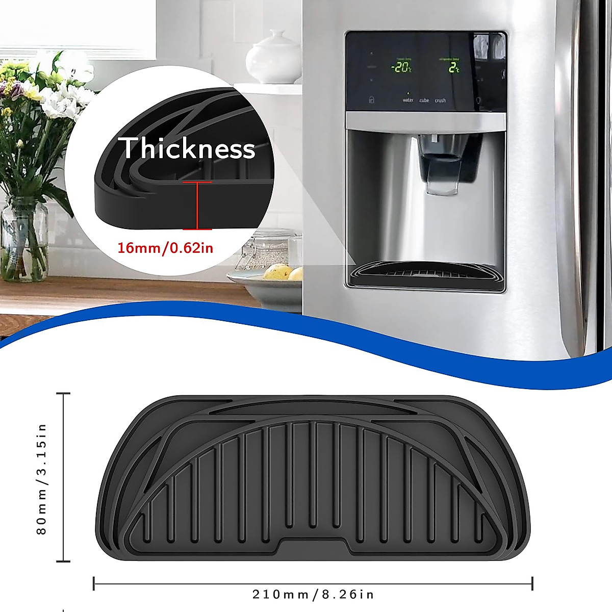 Silicone Refrigerator Drip Catcher Tray - Hvatry Water Dispenser Drip Tray Protection Pad - Anti-Slip, Cuttable, Dishwasher Safe - Keep Your Fridge Clean and Tidy - Black, 2 Packs