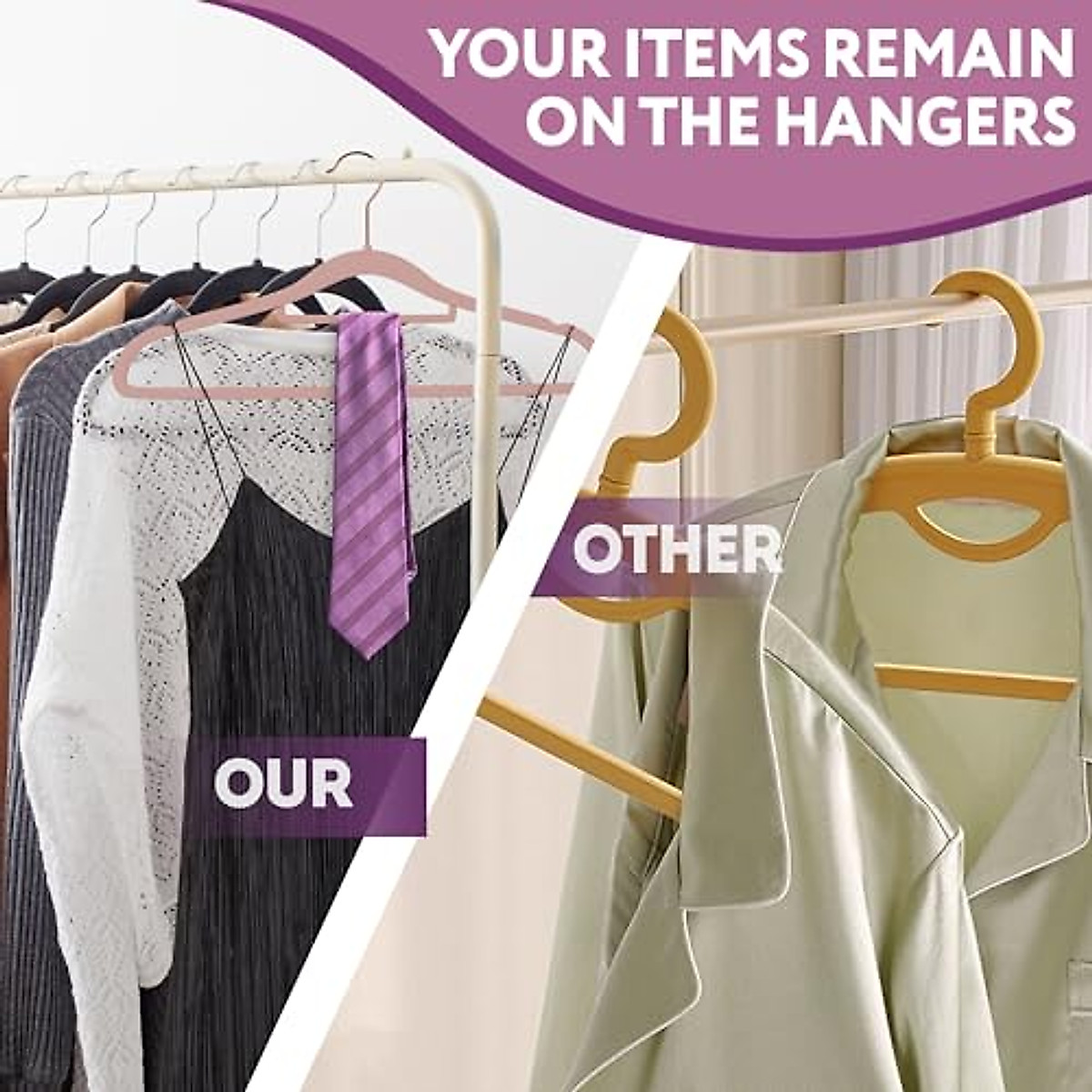 PUREVACY Velvet Non Slip Hangers Rose Gold 17.5", Pack of 25 Slim Velvet Hangers, Durable and Thin Velvet Coated Hangers for Clothes, Lightweight Velvet Hangers with Rose Gold Hooks