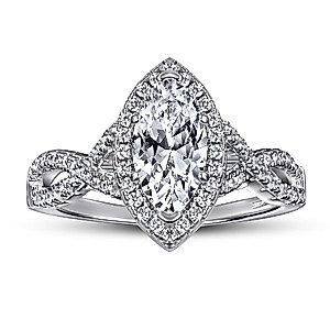 Blocaci Marquise Halo Engagement Rings for Women White Gold, 1.5 Carat Center Moissanite Rings Platinum Plated Silver 10K 14K 18K Gold Wedding Anniversary Rings with Text Engraving (10K Gold)