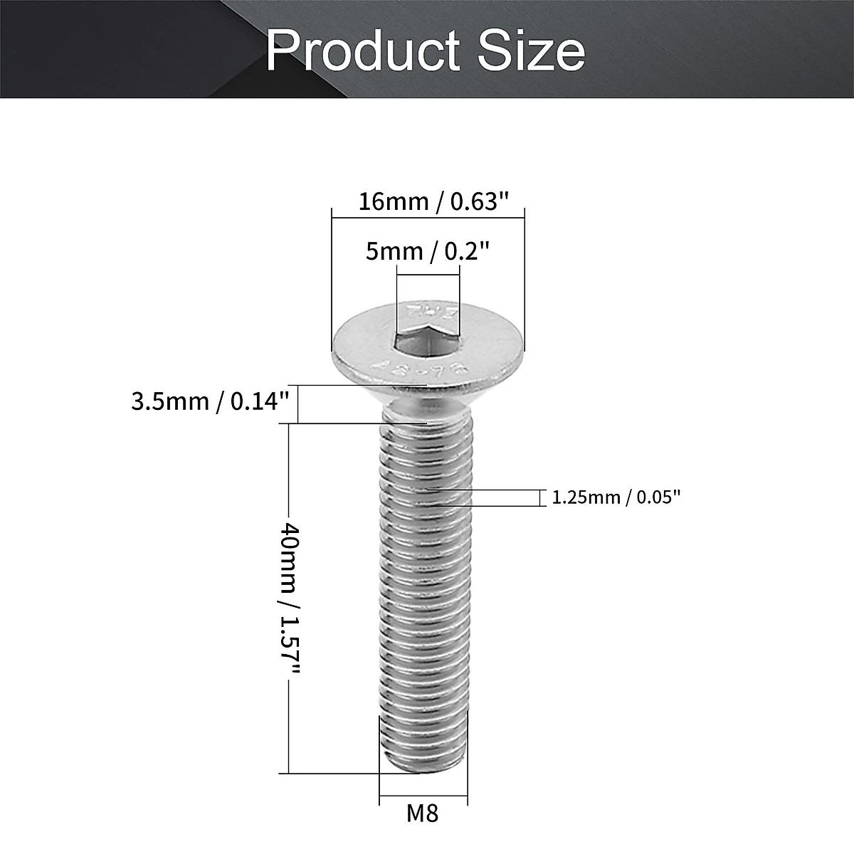 MroMax M8x40mm Flat Head Machine Screws Inner Hex Screw 304 Stainless Steel Fasteners Bolts Silver Tone 10Pcs