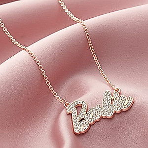 Barbie Crystal Script Logo Necklace (Rose Gold)