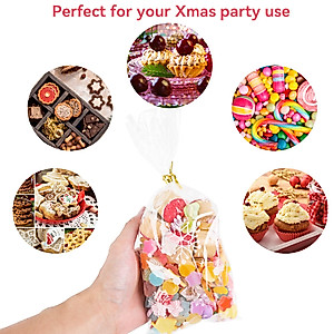 FOPINOA Snowflake Cellophane Bags, 120PCS Clear Christmas Treat Bags Snowflake Goodie Bags with 150 Twist Ties for Christmas Party Supplies