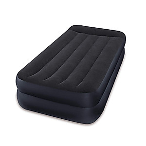Intex Dura-Beam Fiber-Tech Elevated Inflatable Built-In Pillow Rest Raised Airbed Mattress with Internal Electric Pump and Carry Bag, Twin