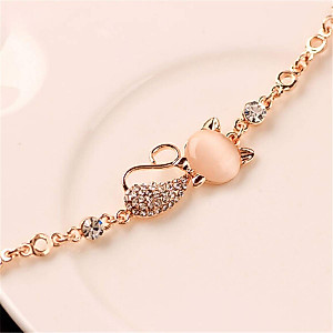 HELPFLOWER CH01 925 Plated Sterling Diamond Bracelet Cat Adjustable Bracelets with Chain Unique Jewelry Present for Women