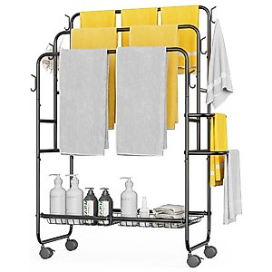 JANE EYRE Freestanding Towel Rack - 40'Standing Pool Towel Rack Outdoor, Towel Drying Rack for Bathroom 3-Tier Towel Rack Stand (Towel-S)